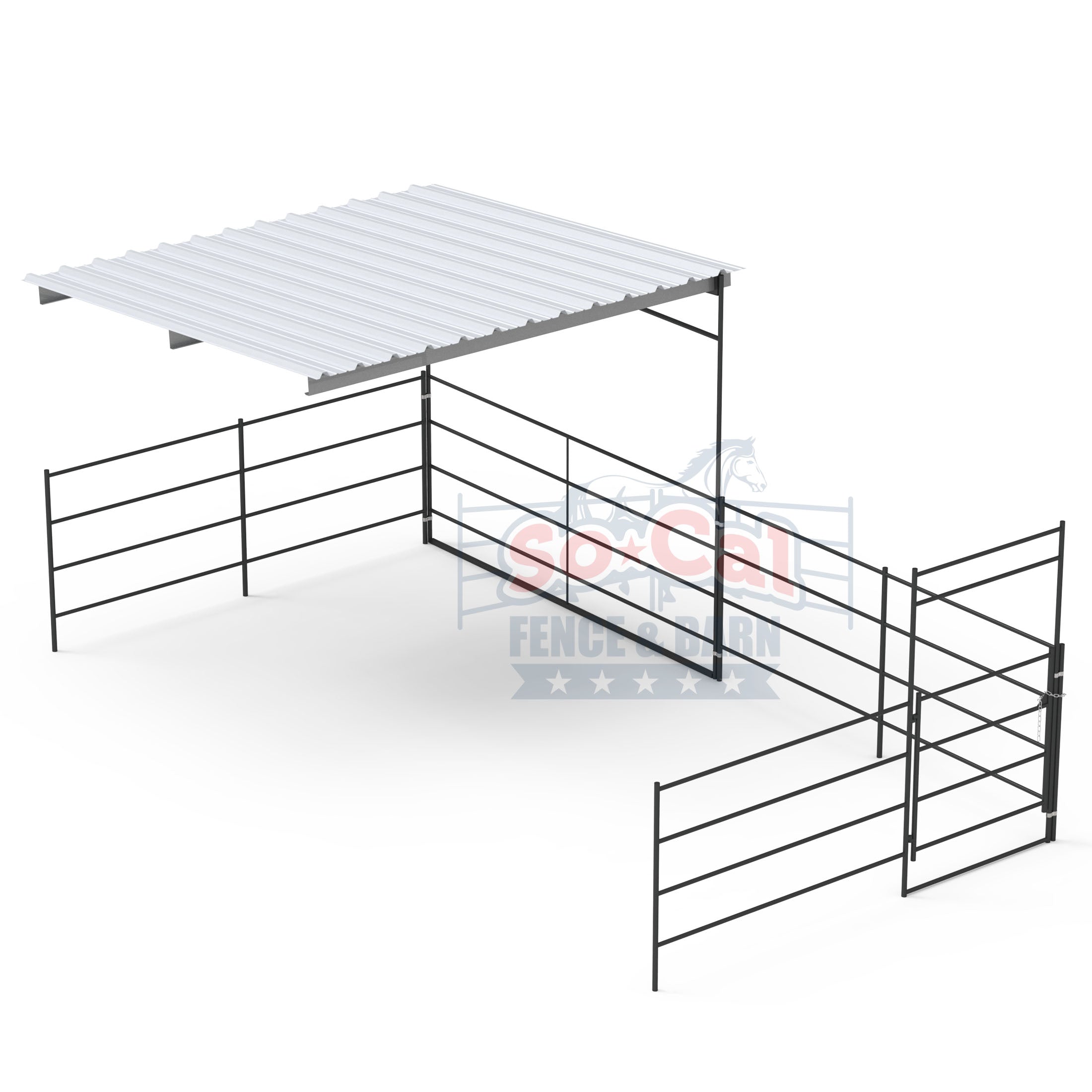 12X24 Add-On Stall with 12x12 Sloped Cover (4 Rail) | SoCal Fence and Barn