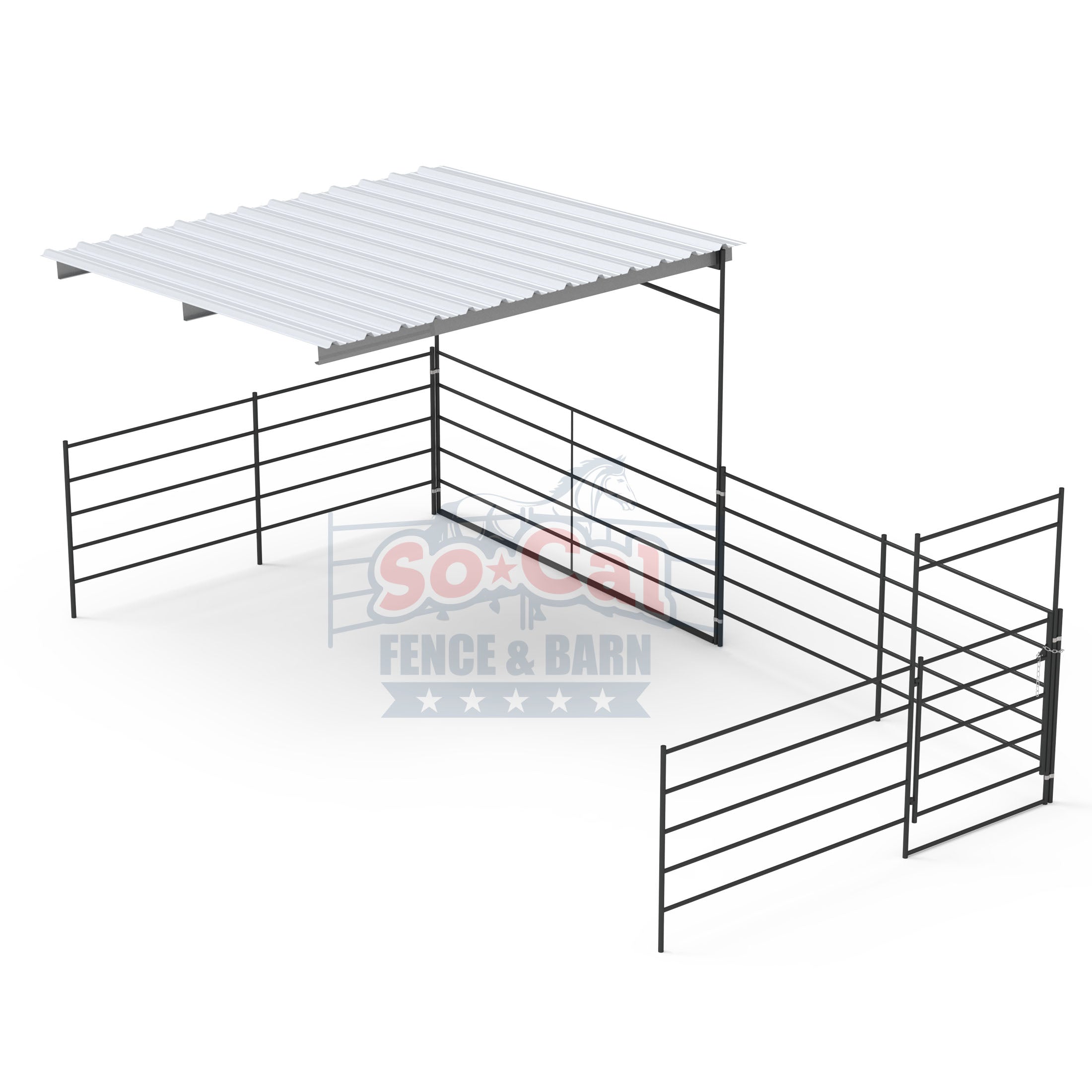 12X24 Add-On Stall with 12x12 Sloped Cover (5 Rail) | SoCal Fence and Barn
