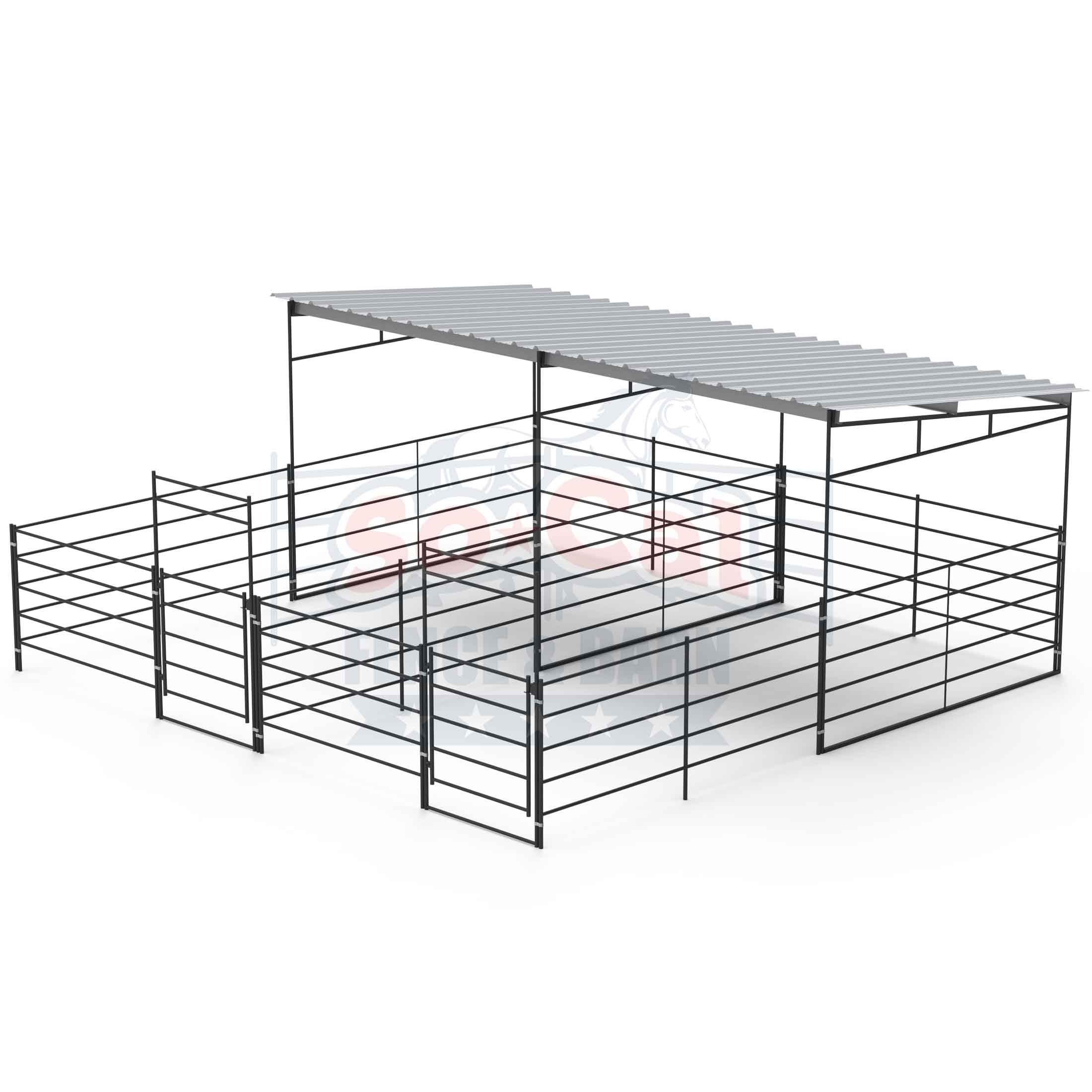 Two 12x24 Horse Stalls with Sloped 12x12 Covers (5-Rail) | For Sale ...