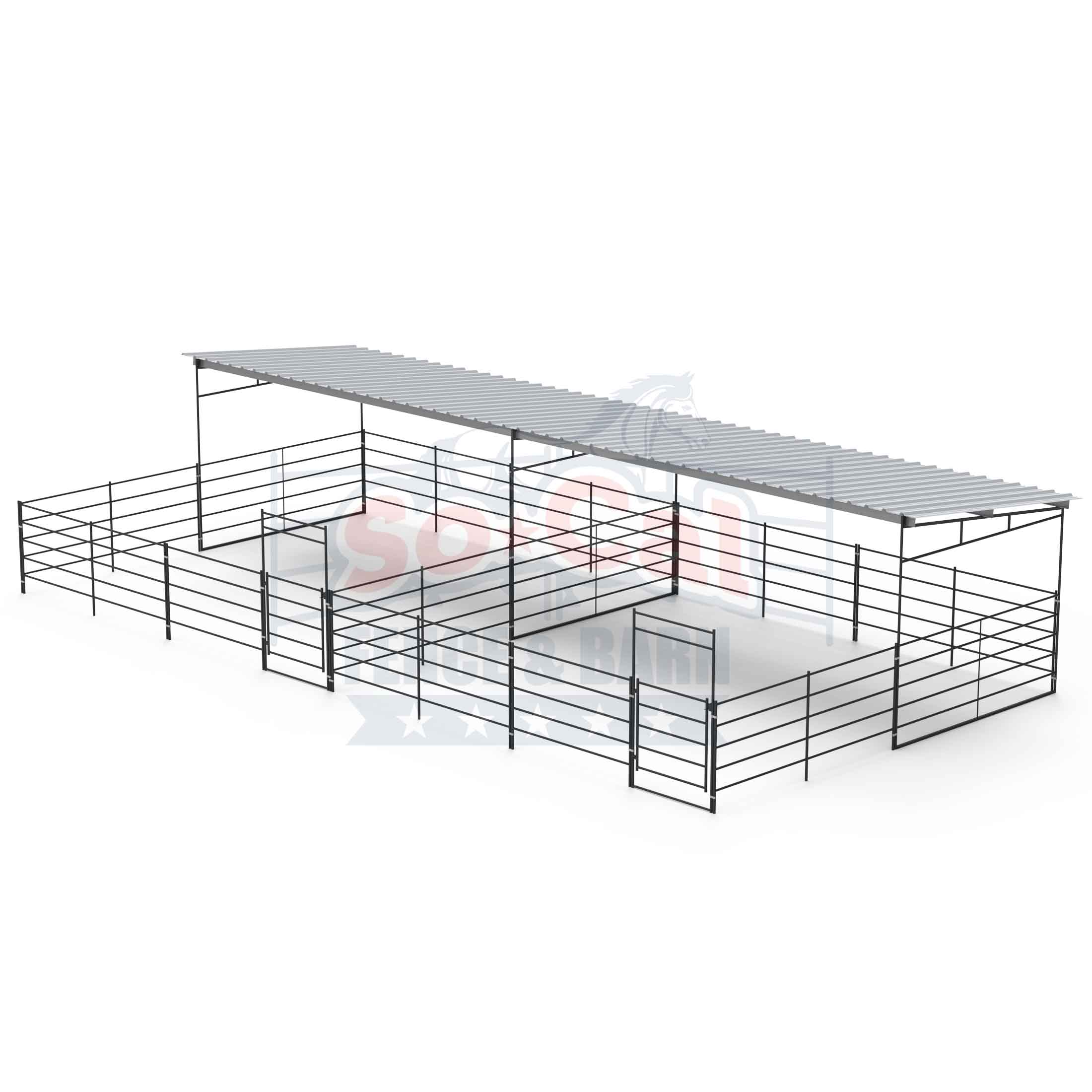 Two 24x24 Horse Stalls 5-Rail Side-by-Side with Two 12x24 Covers ...