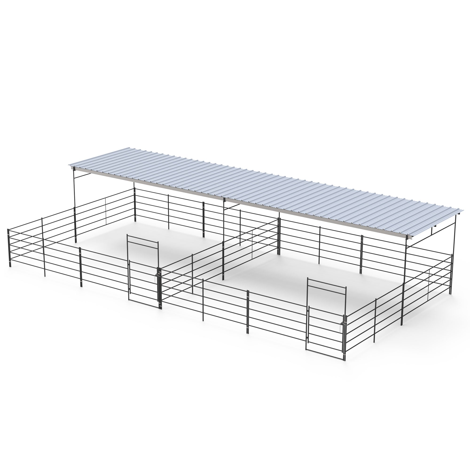 Two 24x24 Horse Stalls 5-Rail Side-by-Side with Two 12x24 Covers ...